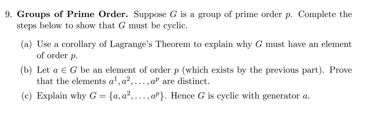Solved Groups of Prime Order. Suppose G is a group of prime | Chegg.com