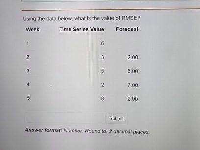 Solved Using the data below, what is the value of RMSE? | Chegg.com