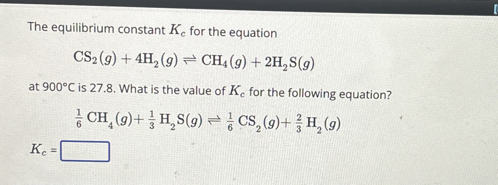 Solved The equilibrium constant Kc ﻿for the | Chegg.com