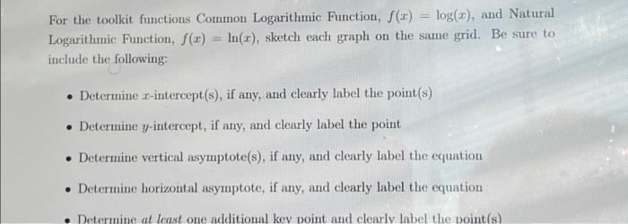 Solved For the toolkit functions Common Logarithmic | Chegg.com