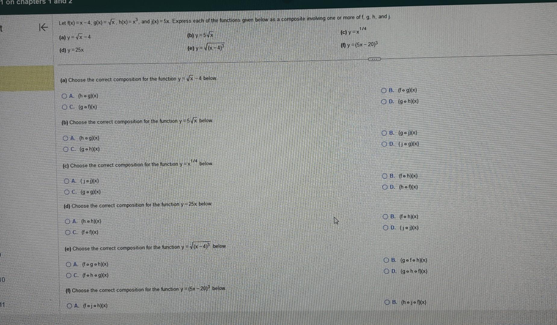 Solved Let f(x)=x−4,g(x)=x,h(x)=x3, and j(x)=5x. Express | Chegg.com