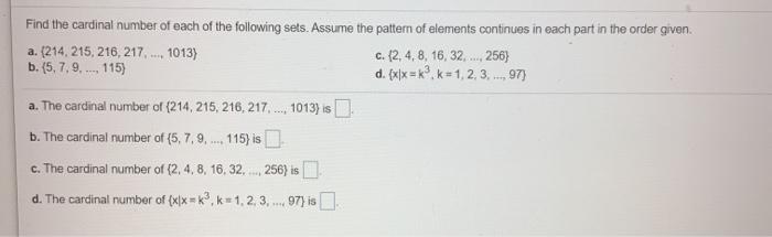 Solved Find the cardinal number of each of the following | Chegg.com