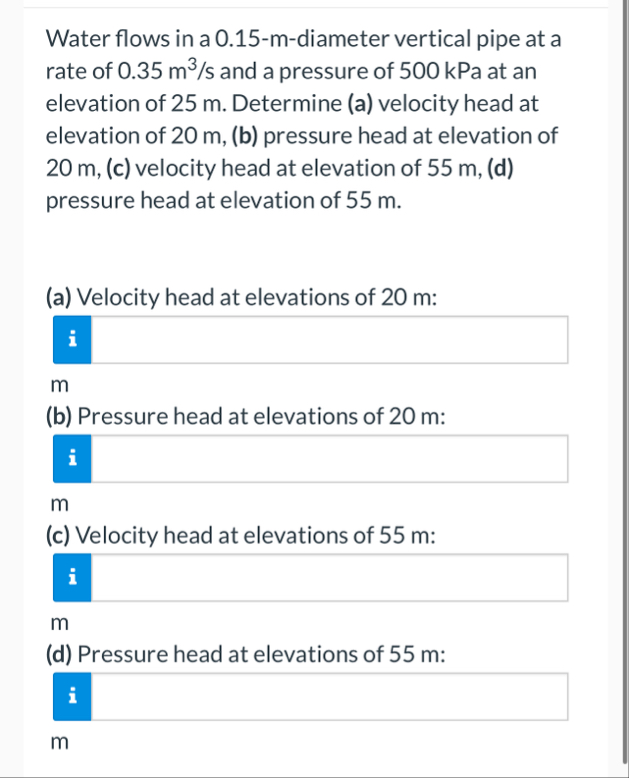 Solved Water flows in a 0.15-m-diameter vertical pipe at a | Chegg.com