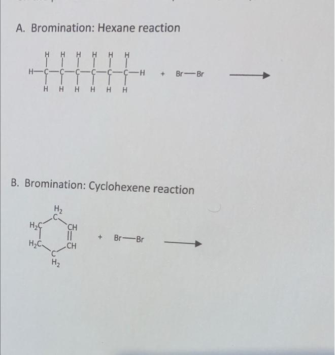 Solved A. Bromination: Hexane reaction H Η Η HHH H-C-C -C-H | Chegg.com