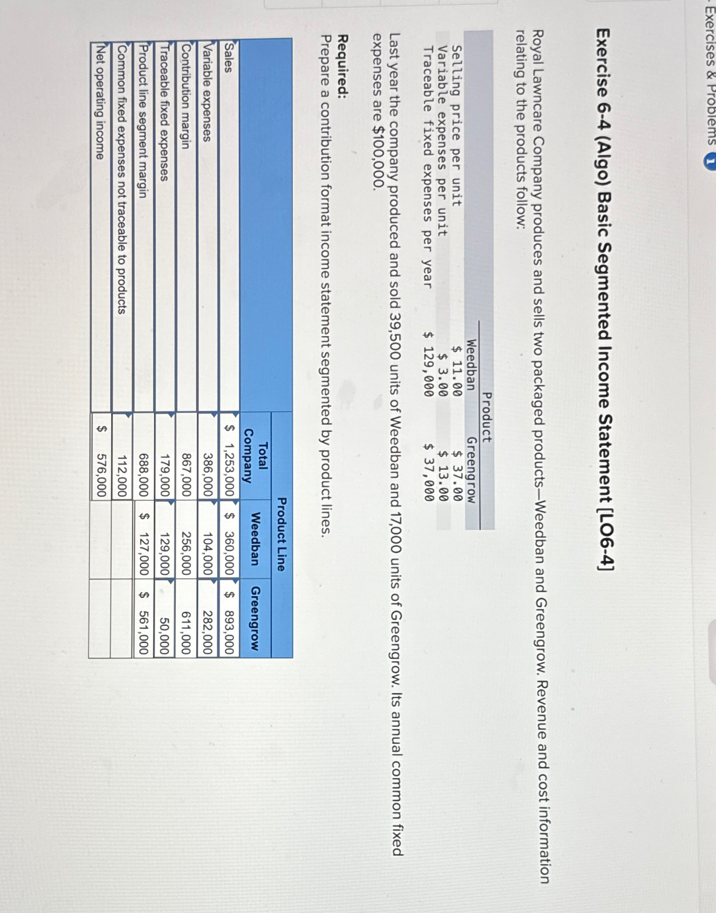 Solved Exercises & Problems 1Exercise 6-4 (Algo) ﻿Basic | Chegg.com