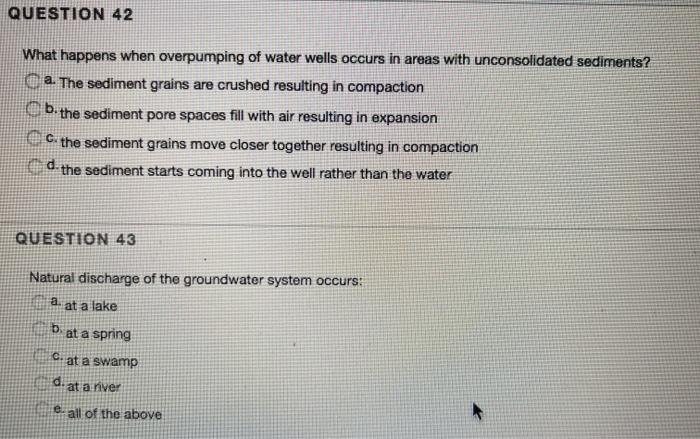 Solved QUESTION 42 What happens when overpumping of water | Chegg.com