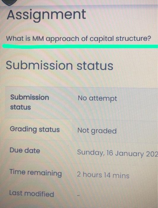 Solved Assignment What is MM approach of capital structure? | Chegg.com