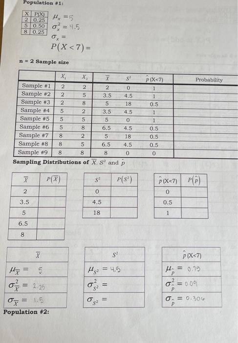 Solved Population \#1: μx=5σx2=4.5σx=P(X