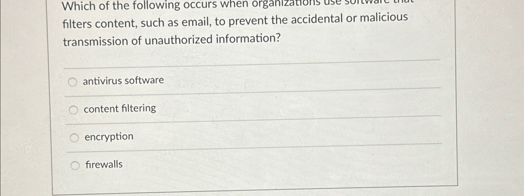 Solved filters content, such as email, to prevent the | Chegg.com