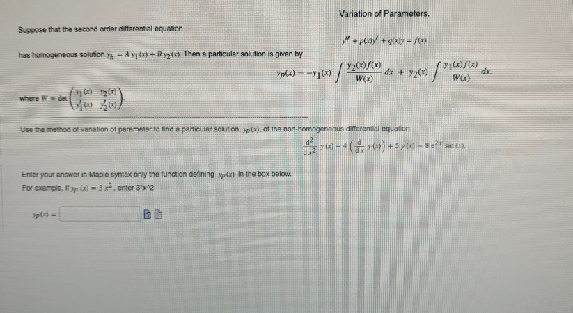 Solved Variation Of Parameters Suppose That The Second