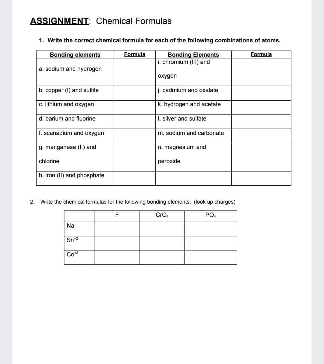 Solved ASSIGNMENT: Chemical Formulas 1. Write the correct | Chegg.com