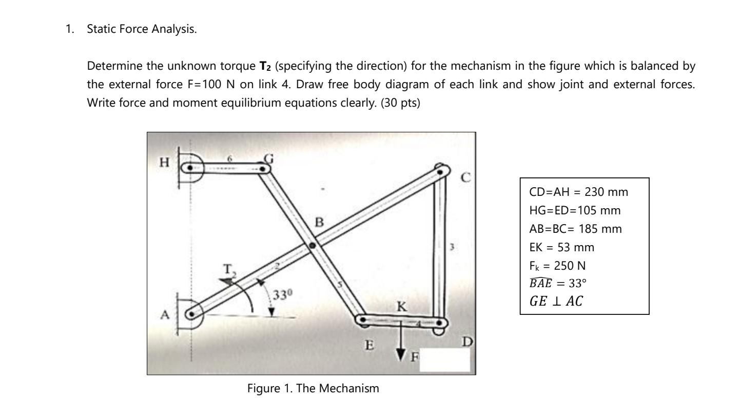 Solved 1. Static Force Analysis. Determine the unknown | Chegg.com