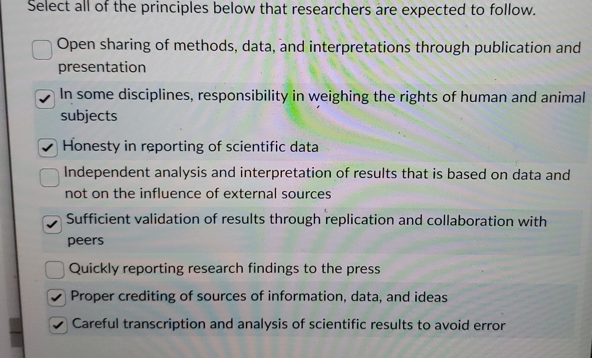 Solved Select all of the principles below that researchers | Chegg.com