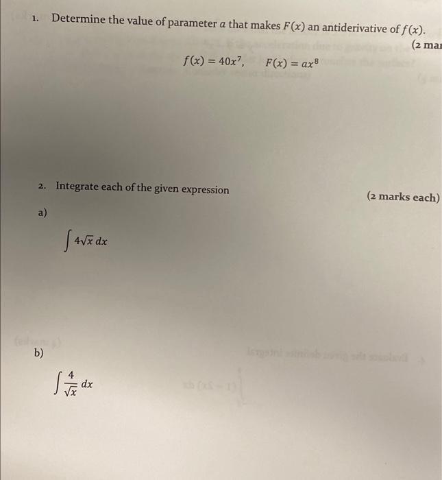 Solved 1. Determine the value of parameter a that makes F(x) | Chegg.com