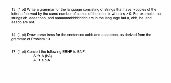 Solved 13. (1 pt) Write a grammar for the language | Chegg.com