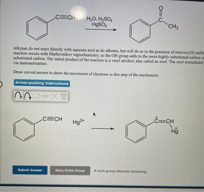 Solved CECH H20. H2SO4 HgSO4 CH3 Alkynes do not react | Chegg.com