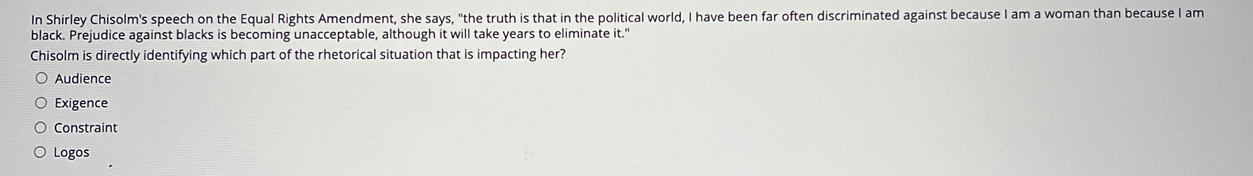 Solved In Shirley Chisolm's speech on the Equal Rights | Chegg.com