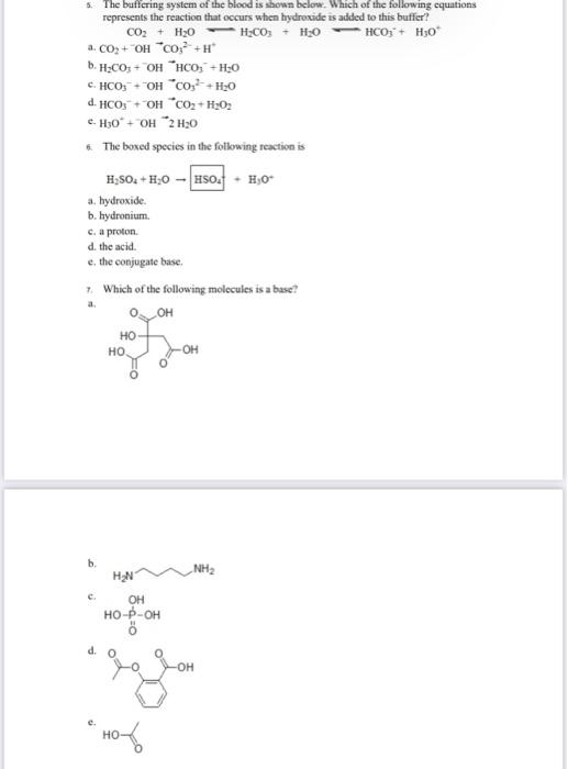 Solved 5. The buffering system of the blood is shown below. | Chegg.com