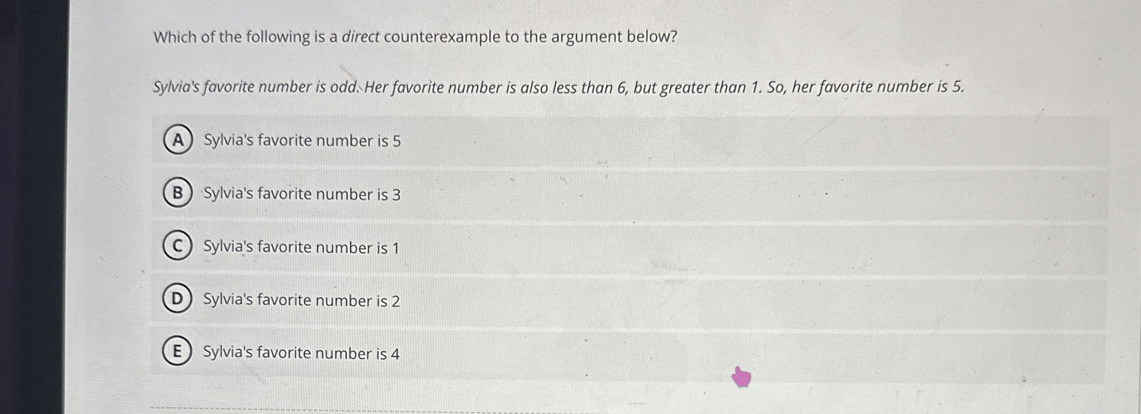 Solved Which of the following is a direct counterexample to | Chegg.com