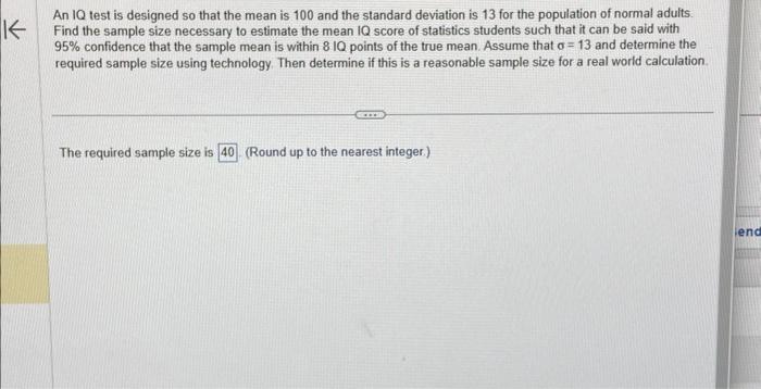 Solved An 1Q test is designed so that the mean is 100 and | Chegg.com