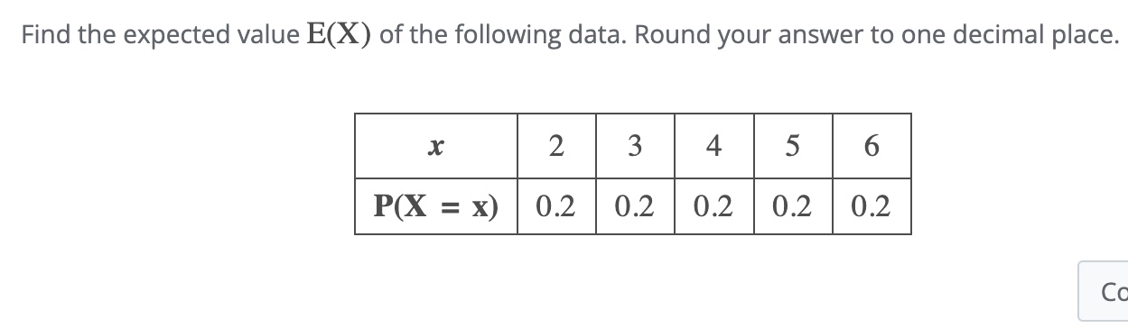Solved Find the expected value E(x) ﻿of the following data. | Chegg.com