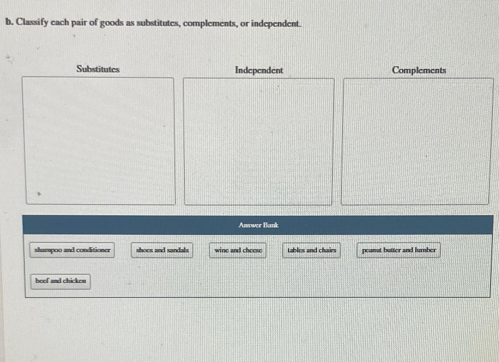 Solved b. ﻿Classify each pair of goods as substitutes, | Chegg.com
