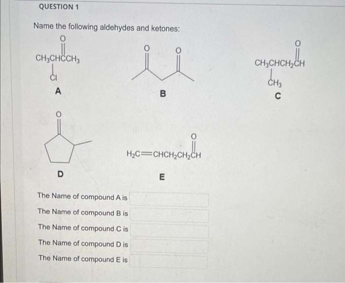 Solved Name the following aldehydes and ketones: E The Name | Chegg.com