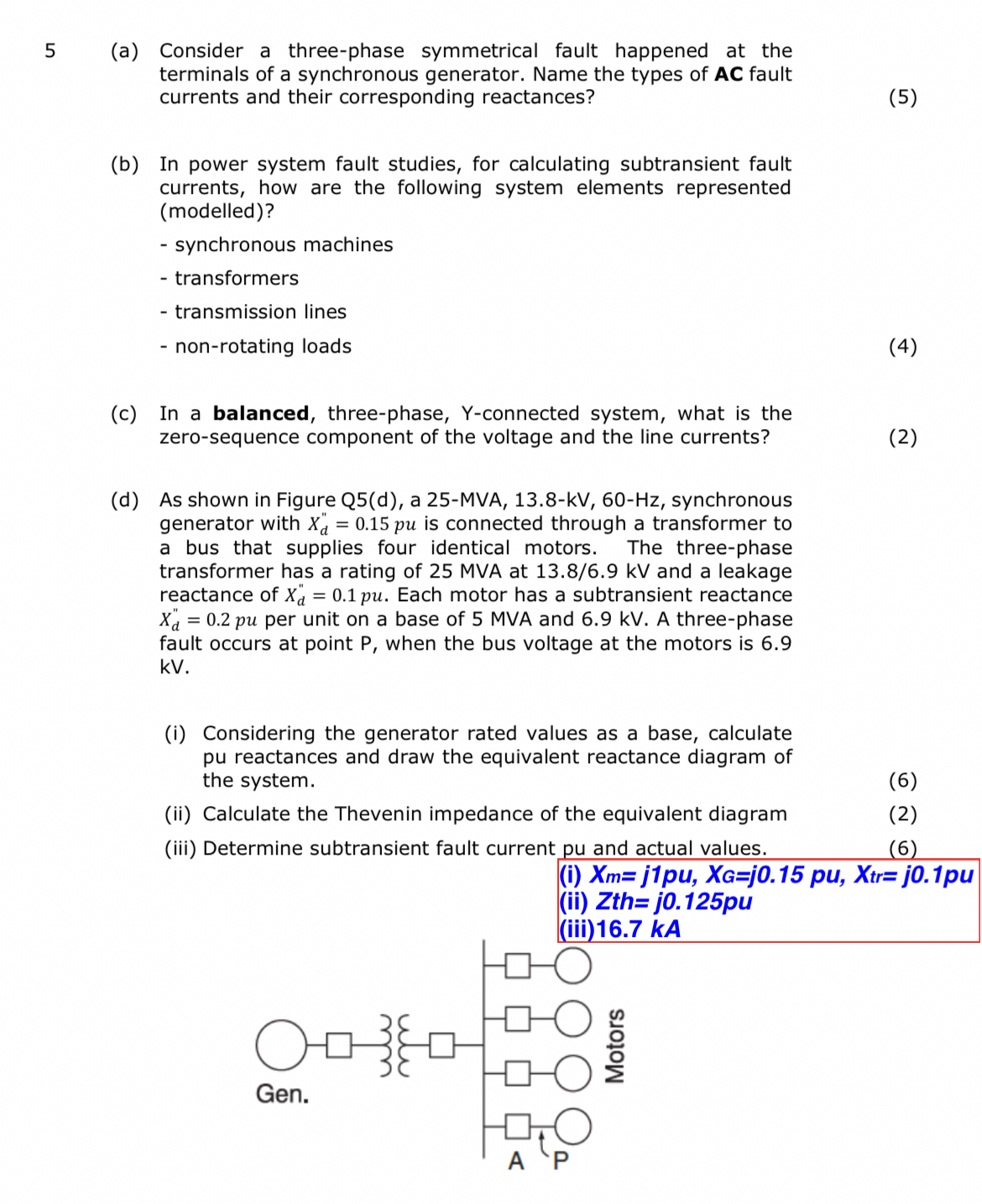 Solved 5(a) ﻿Consider a three-phase symmetrical fault | Chegg.com