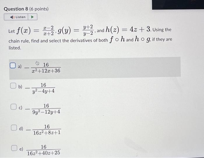 Solved Question 8 (6 points) Listen Let f(x) = 2.9(y) = and | Chegg.com