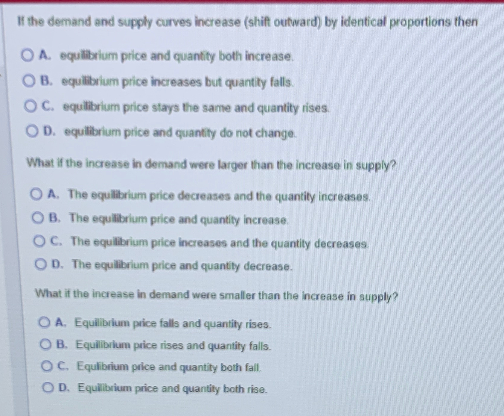 Solved If the demand and supply curves increase (shift | Chegg.com