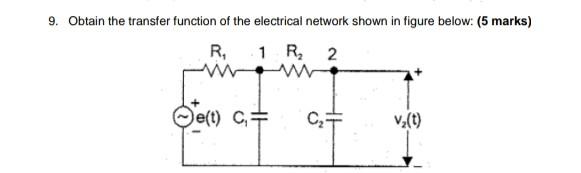 Solved 9. Obtain the transfer function of the electrical | Chegg.com