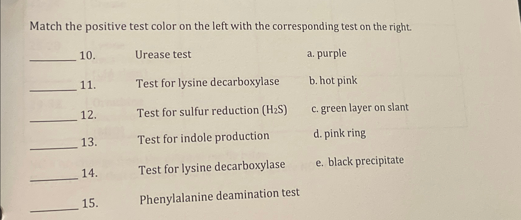 Solved Match the positive test color on the left with the | Chegg.com