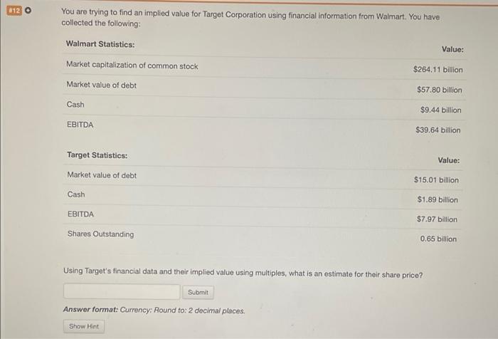 Solved Using Target's financial data and their implied value | Chegg.com