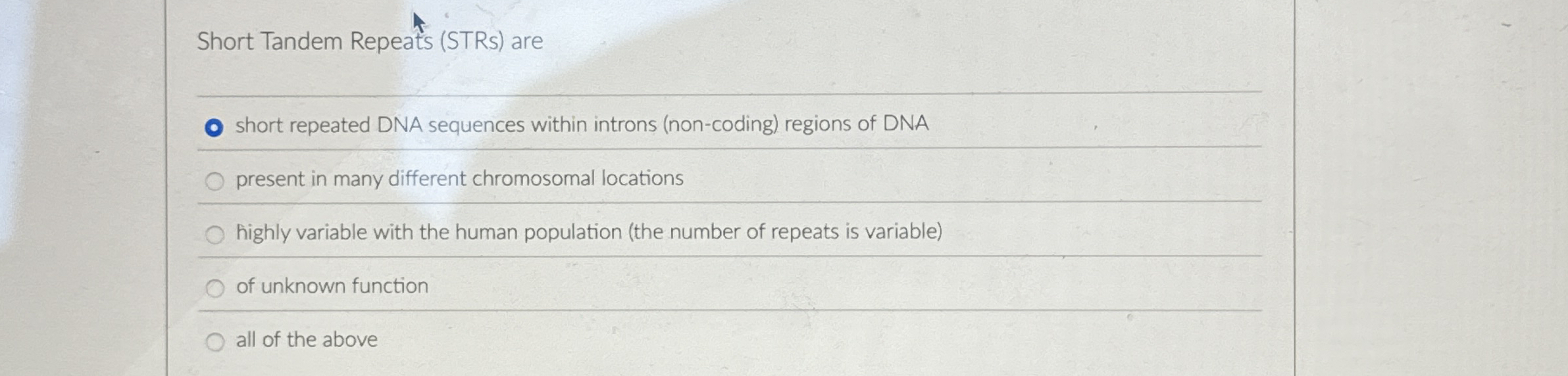 Solved Short Tandem Repeats (STRs) ﻿areq,short repeated DNA | Chegg.com