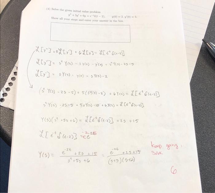 Solved y′′+5y′+6y=t−15(t−2),u(0)=2,v′(0)=5. Show all your | Chegg.com