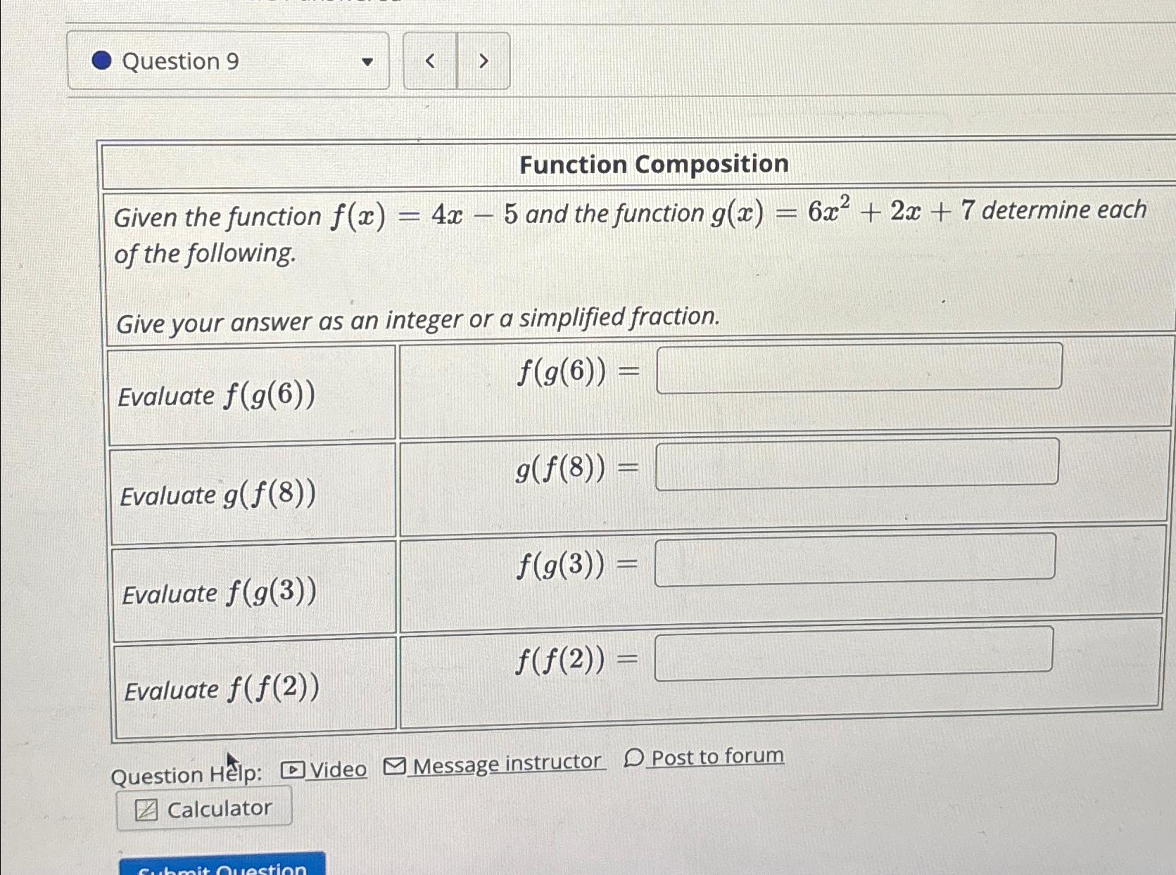 Solved Function CompositionGiven the function f(x)=4x-5 ﻿and | Chegg.com