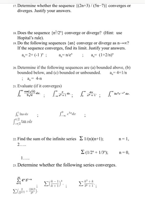 Solved 17. Determine whether the sequence {(2n+3)/(5n-7)} | Chegg.com
