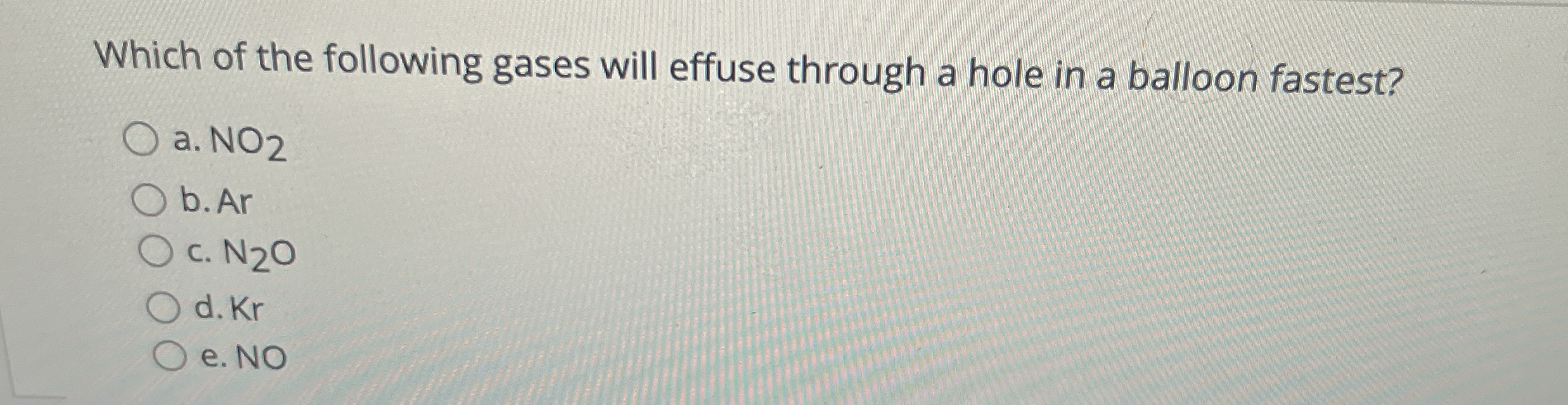 Solved Which of the following gases will effuse through a | Chegg.com