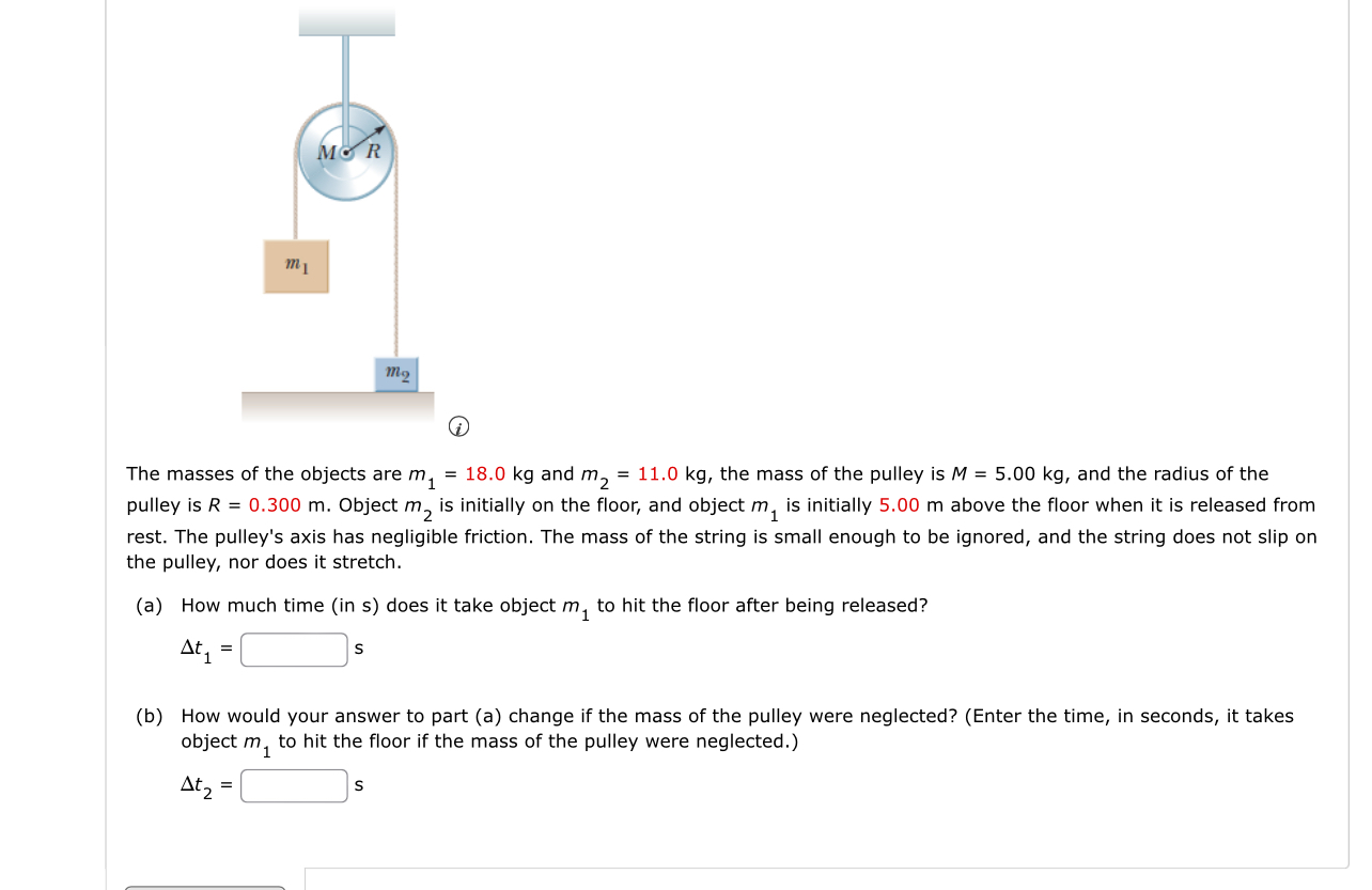 Solved The masses of the objects are m1=18.0kg ﻿and | Chegg.com
