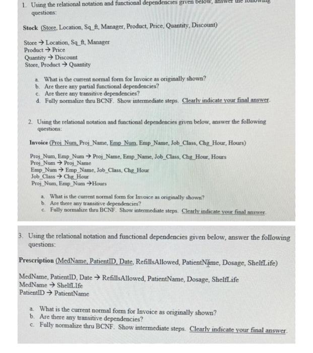 Solved 1. Using the relational notation and functional | Chegg.com