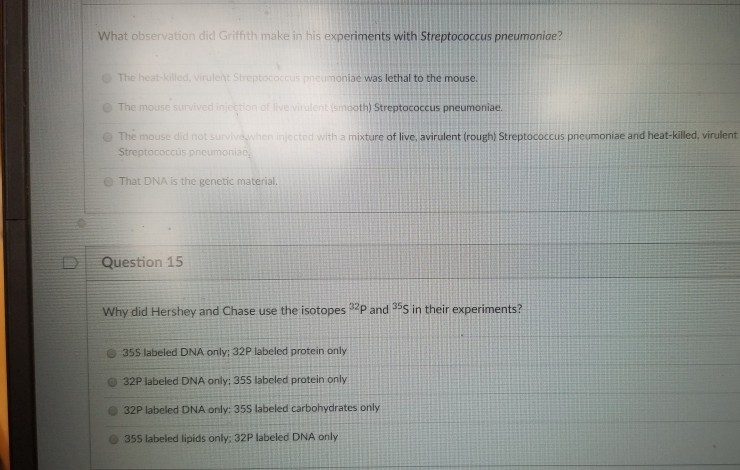 Solved What observation did Griffith make in his experiments | Chegg.com