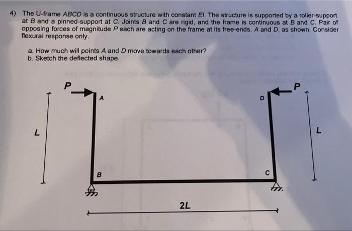 [Solved]: 4) The U-frame ( A B C D ) is a continuous stru