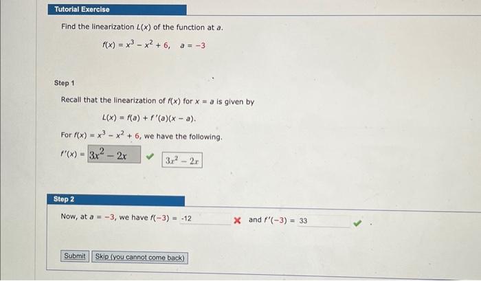 Solved Find the linearization L(x) of the function at a. | Chegg.com