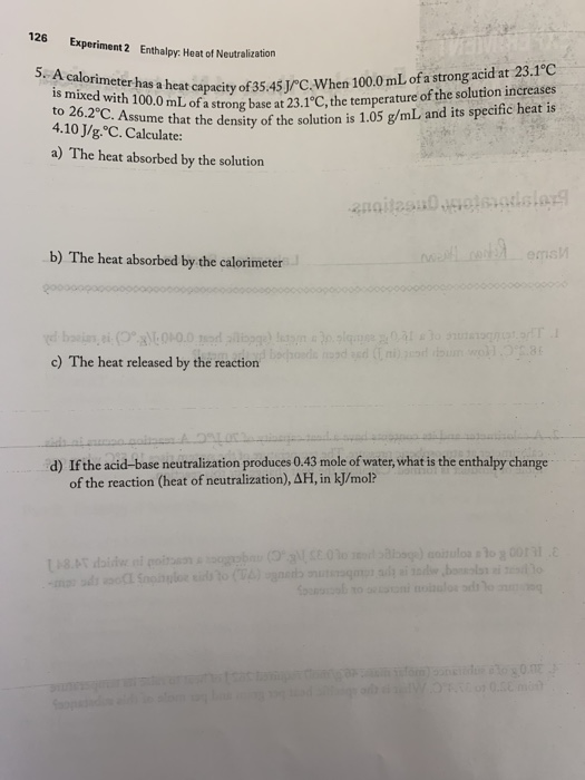 Solved 126 Experiment 2 Enthalpy. Heat of Neutralization 5. | Chegg.com