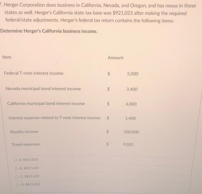 Solved Herger Corporation does business in California, | Chegg.com