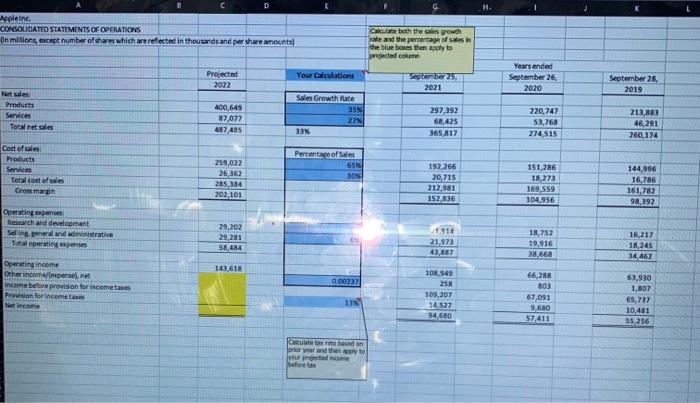 answer the yellow boxes with excel formulas please! | Chegg.com