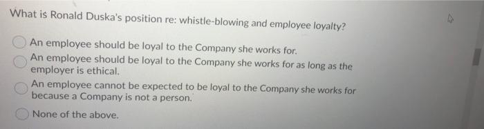 Solved What is Ronald Duska's position re: whistle-blowing | Chegg.com