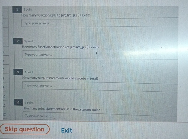 Solved 1 ﻿pointHow many function calls to print _pi() | Chegg.com