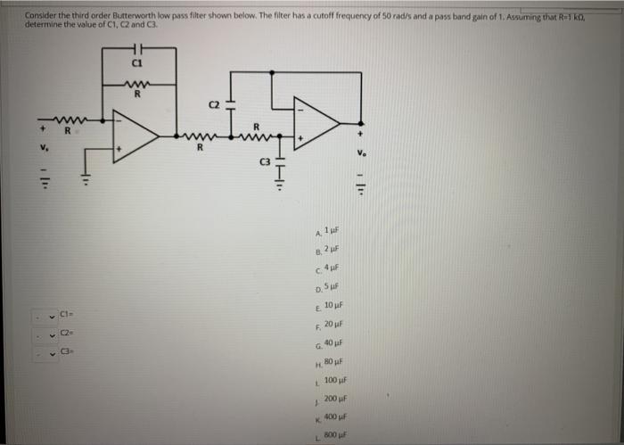 Solved Consider the third order Butterworth low pass filter | Chegg.com