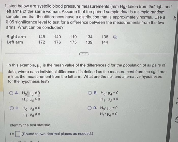 Solved Listed below are systolic blood pressure measurements | Chegg.com